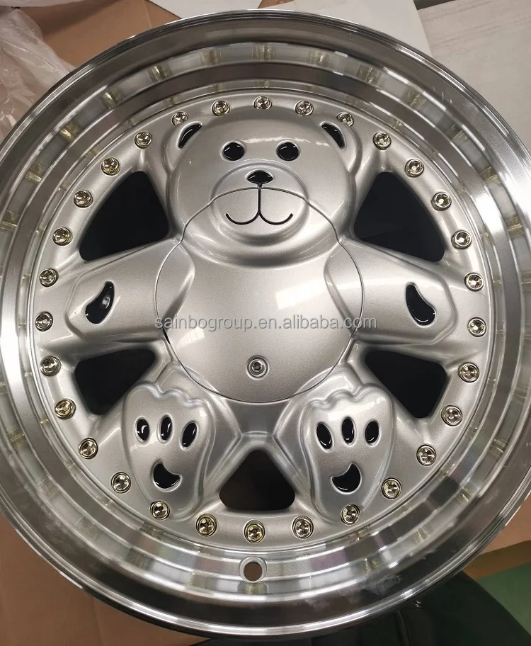 F991770 15x8 4x100 Bronze Silver Machine Lip Cute Bear Wheels