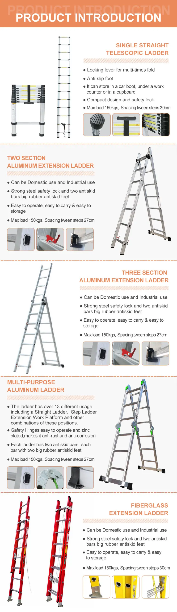 8 Meter Aluminium Telescopic Ladder Fiberglass Extension Ladder ...