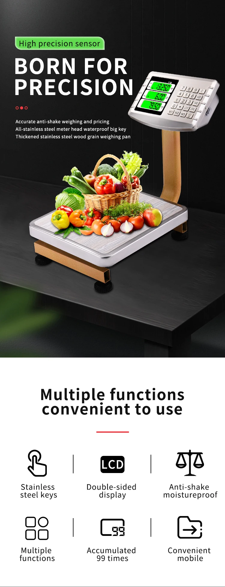 60kg/20g Platform Digital Weighing Scale for Supermarket