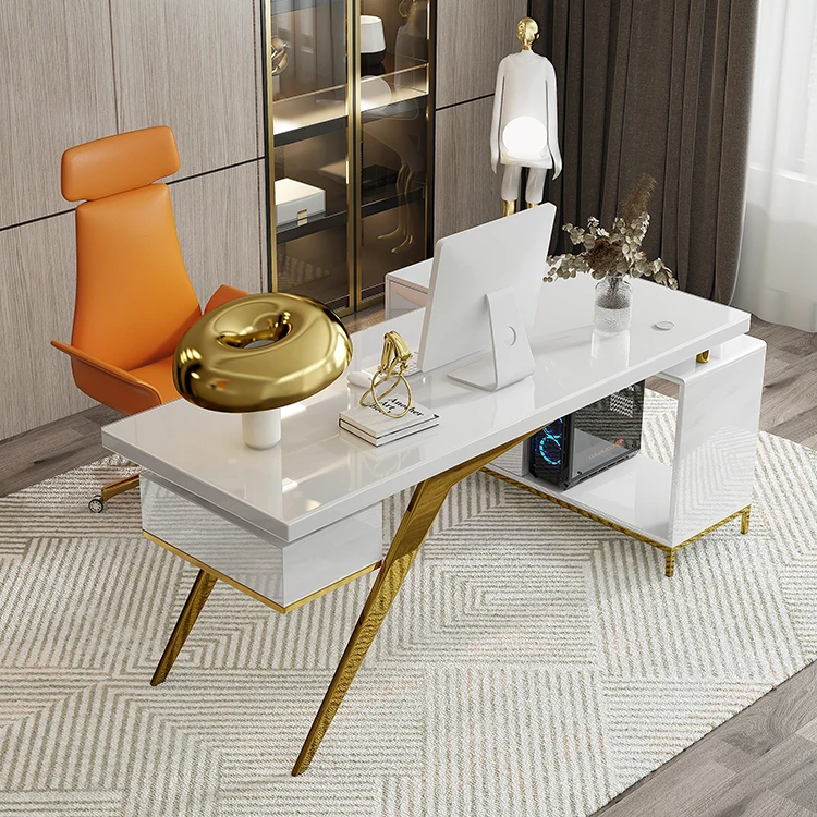 Luxury Office Furniture Working Desk with Drawers and Gold Stainless ...