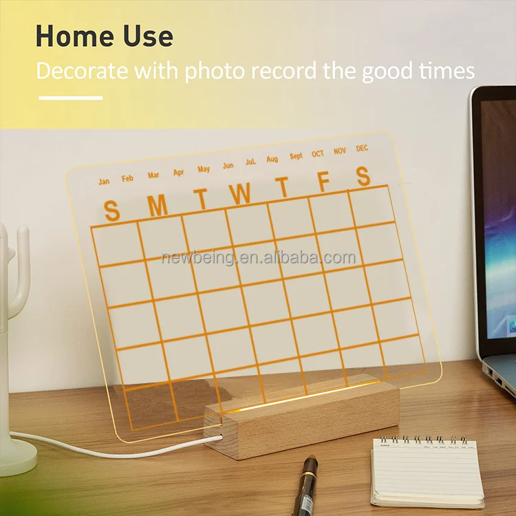 Wood Light Stand Monthly/weekly Planner Frosted Clear Calendar Dry ...