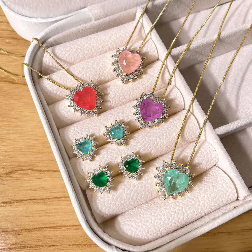 Foxy Factory Heart Water Drop Stone Semijoias Jewelry Sets