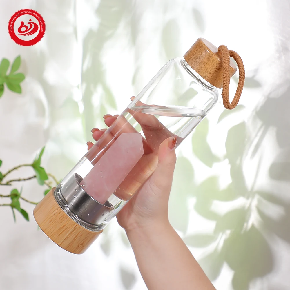 Crystal Quartz Infused Glass Water Bottle - Sustainable Gift
