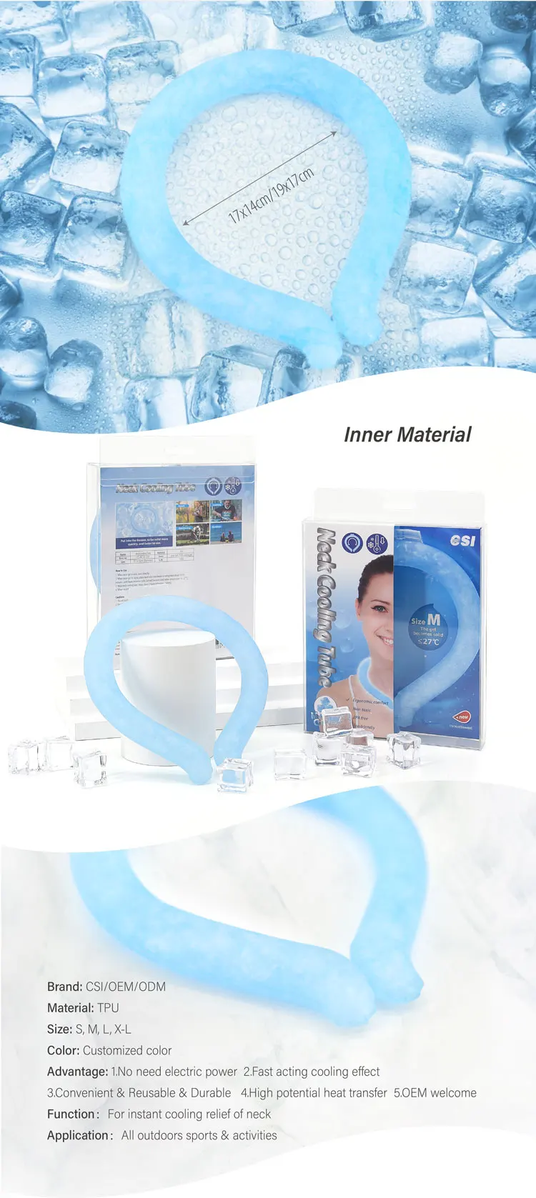 CSI Summer Hot Weather Neck Cooling Tubes TPU/PCM Outdoor Indoor Ice ...