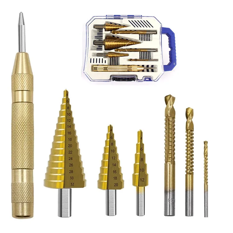 HSS Step Drill Bit Sets Straight Groove Titanium Coated Cone Hole ...