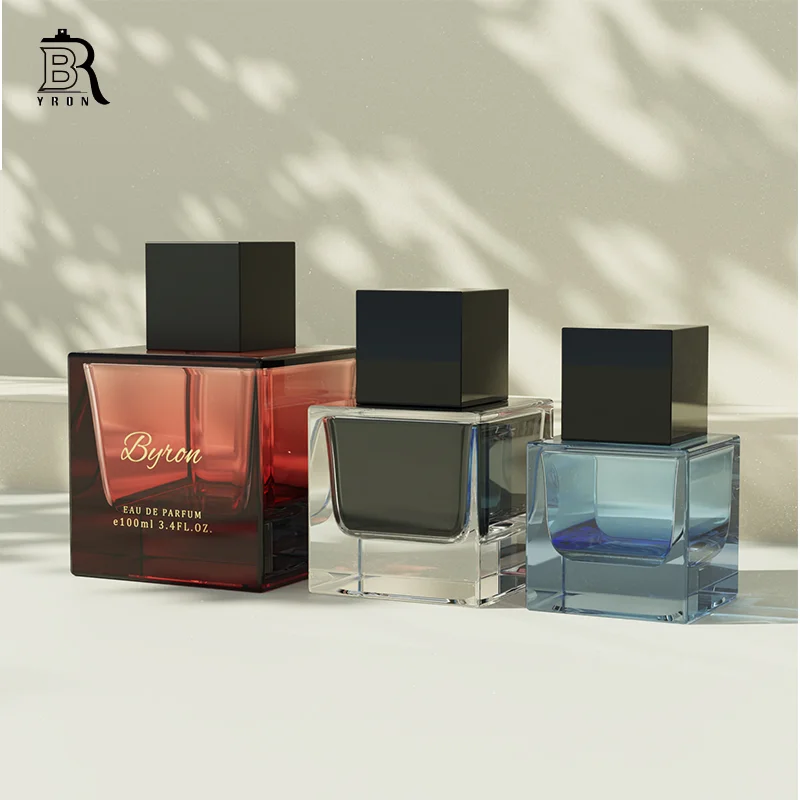 Custom Square Cube Perfume Bottle 100ml Clear Grey Black Gradient Color ...