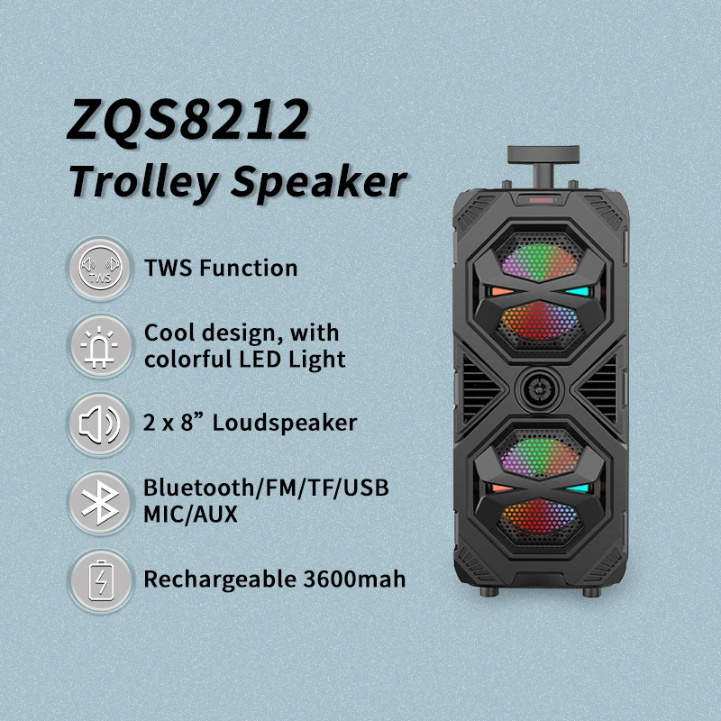 Zqs8212 Dj Wholesale Subwoofer 40w Power Dual 8 Inch Speaker Wireless Karaoke Party Speaker ...