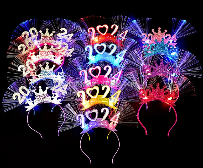 New Led 2024 Flash Headband Crown Optical Fiber Hair Band Happy New ...