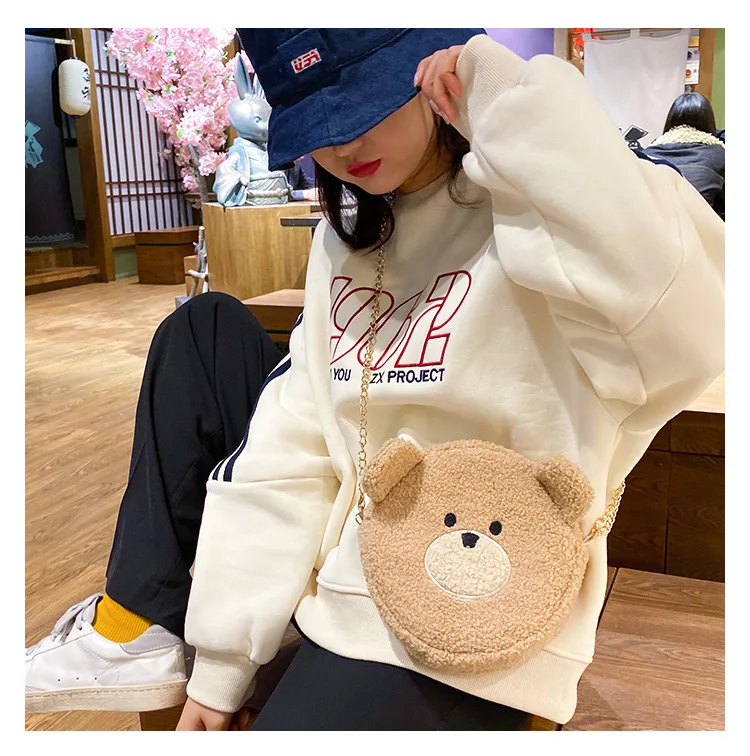 Korean Plush Female Cartoon Small Cute Teddy Bear Embroidery Shoulder ...
