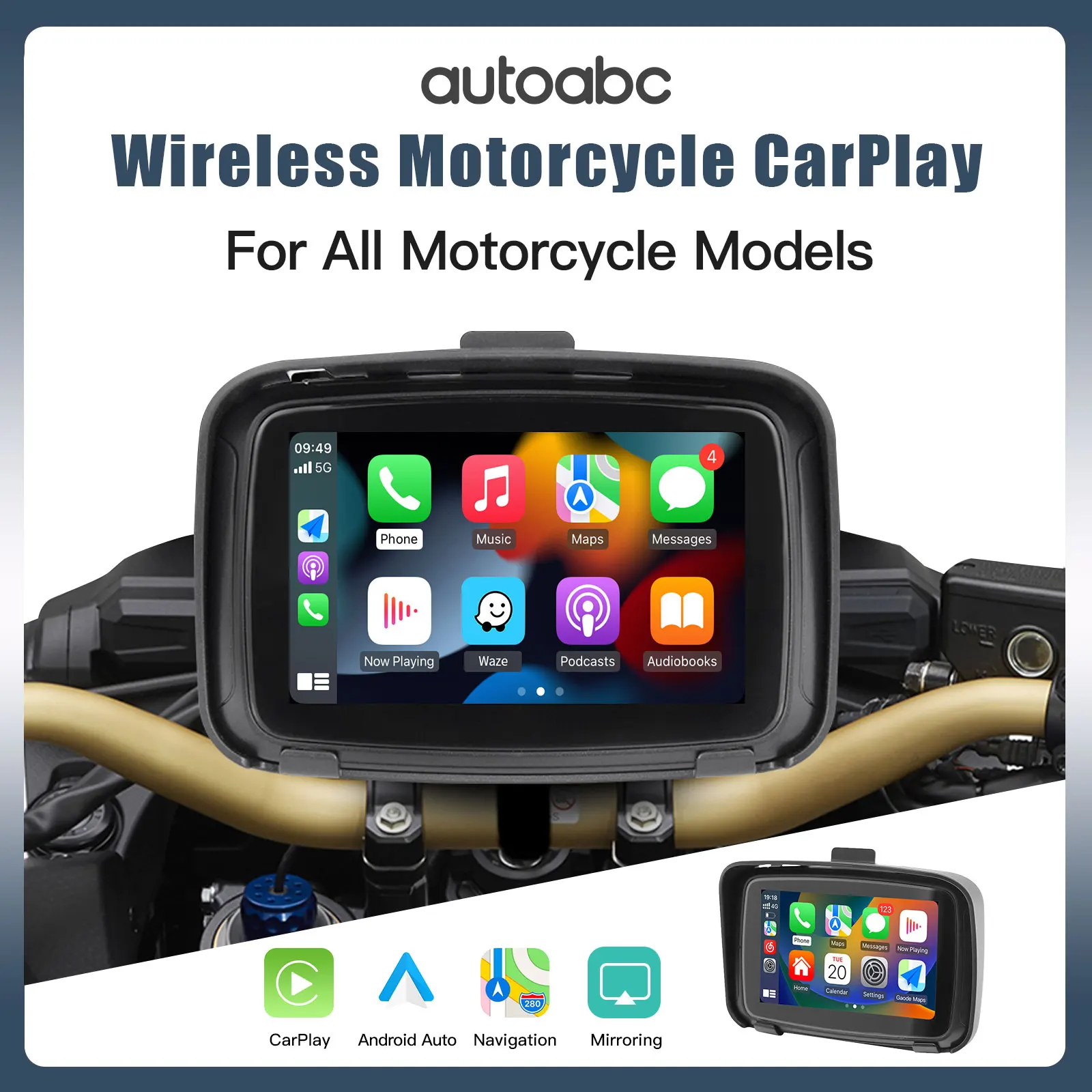 Autoabc 5 Inch Motorcycle Video Screen - Waterproof & Smart