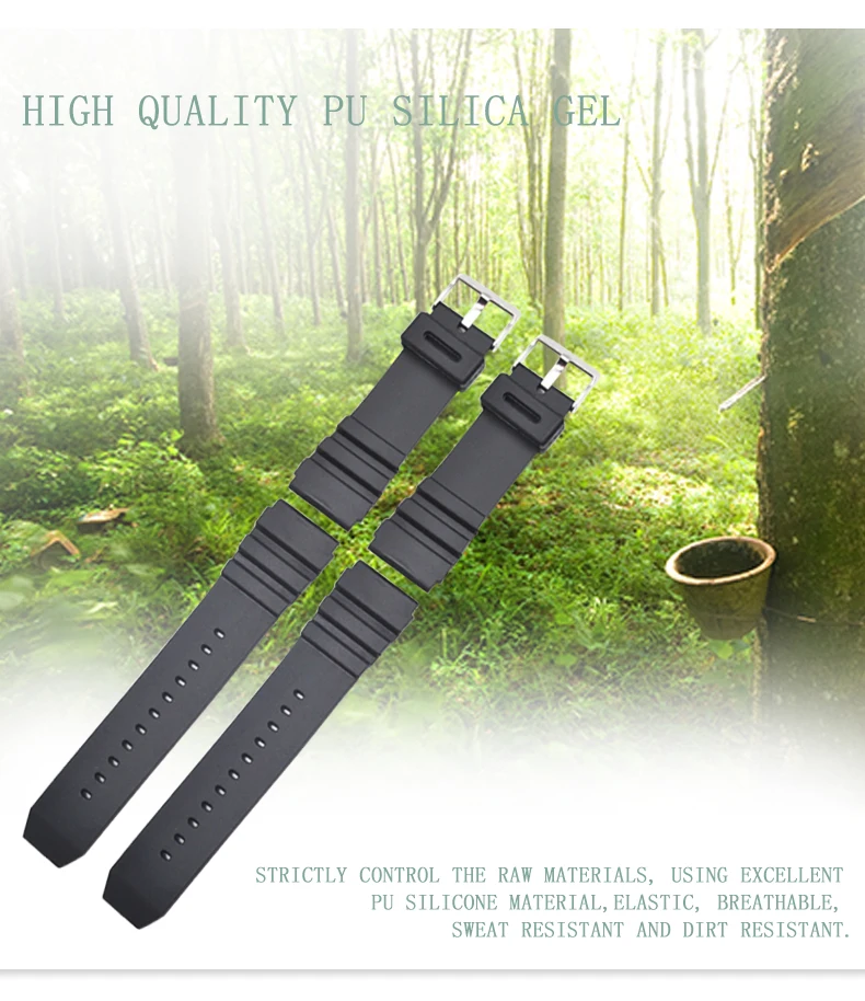 Sport Style Black PU Plastic Watch Bracelet Silicone Watch Strap for 18 ...