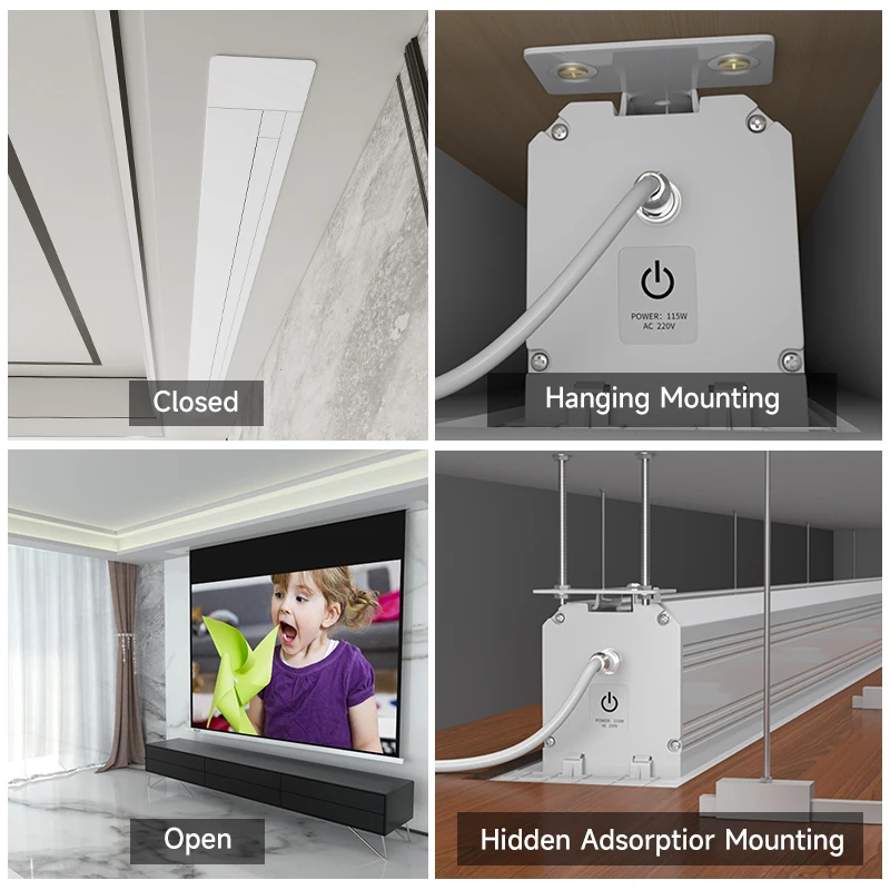 92 Inch Ceiling Recessed Motorized Projector Screen 16:9 4k Remote ...