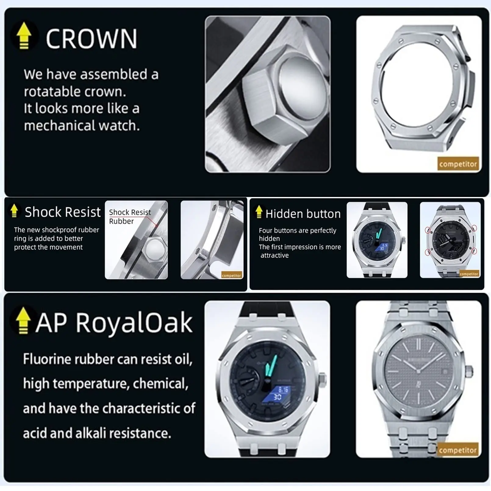 Eraysun Luxury Ga2100 Casioak Mod Kit All Stainless Steel Watch Case ...