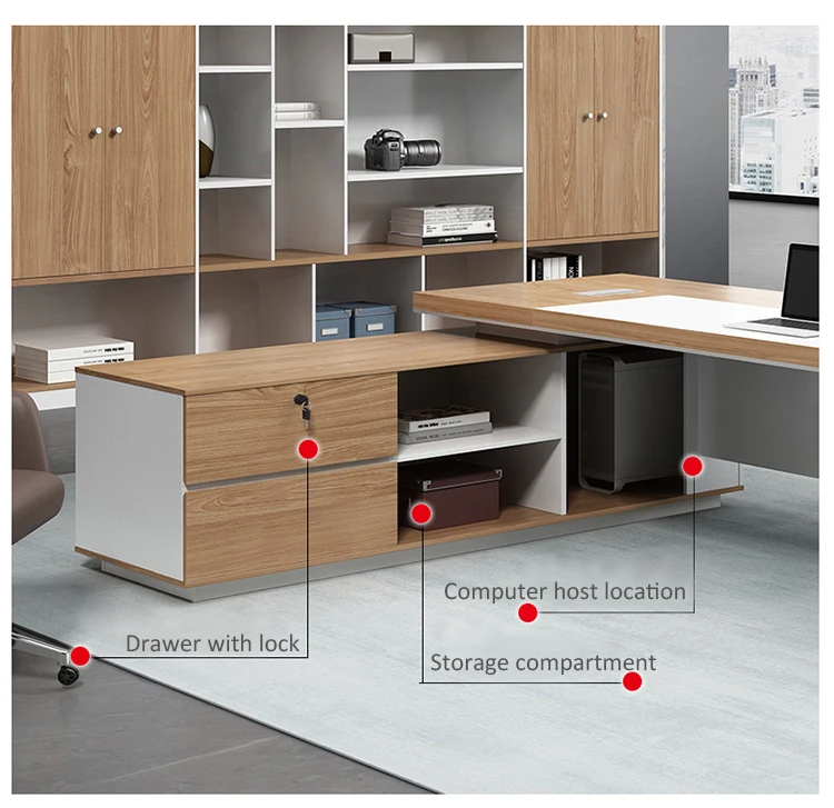 Large Corner Manager Office Modern Desk with Side Table