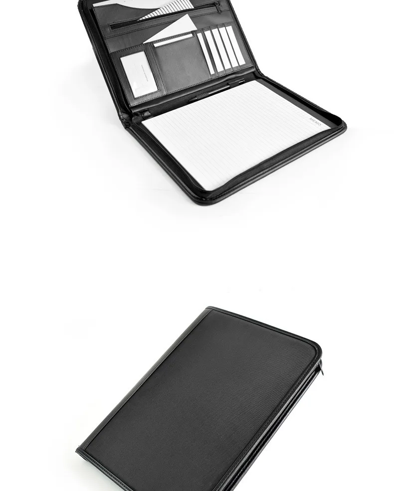 A4 Brown PU Leather Expandable Zippered Padfolio Binder Business Resume ...
