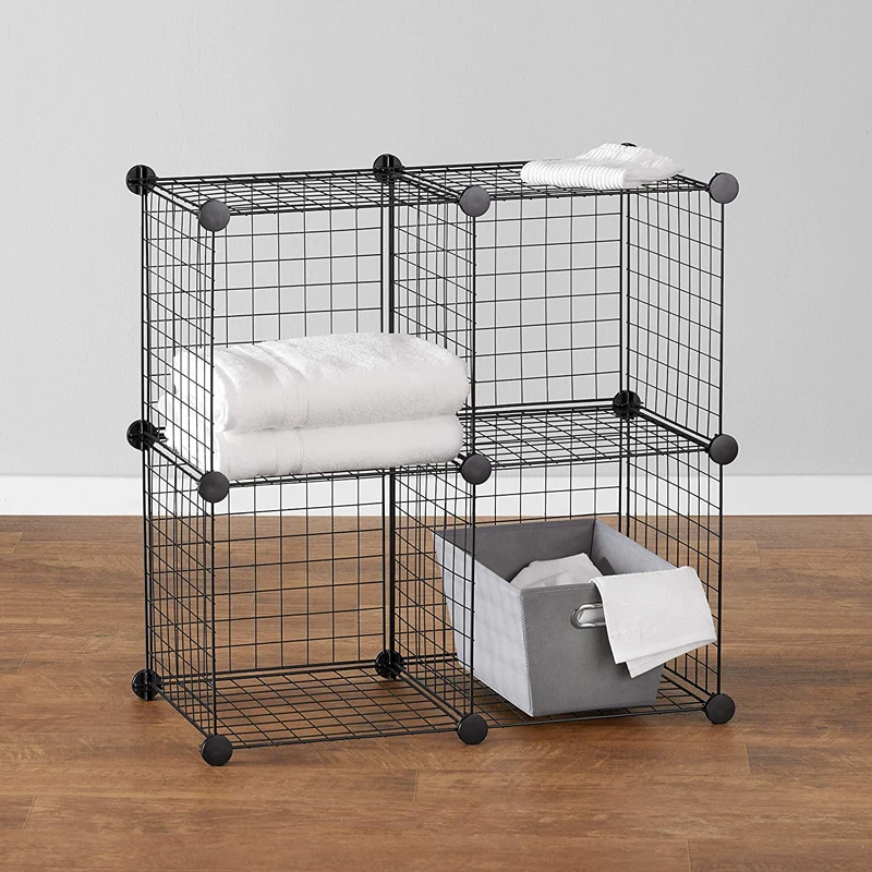 Multifunctional 4-Cube Storage Organizer - Black Metal Rack, OEM