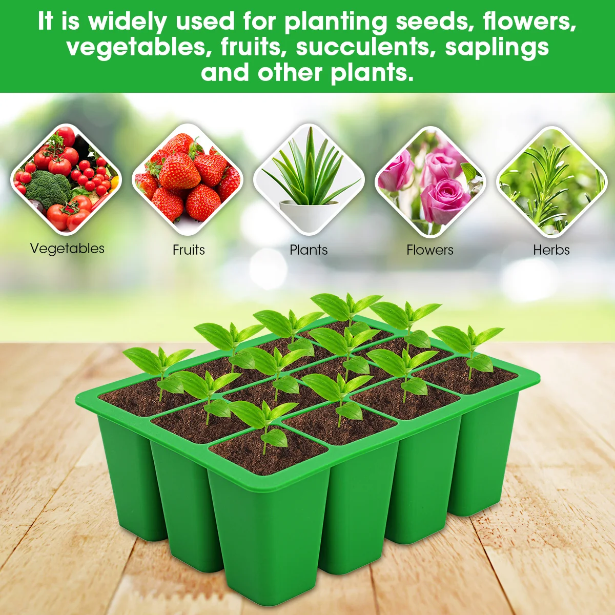 Silicone Rubber 12 Cells Holes Reusable Seed Starter Tray for ...