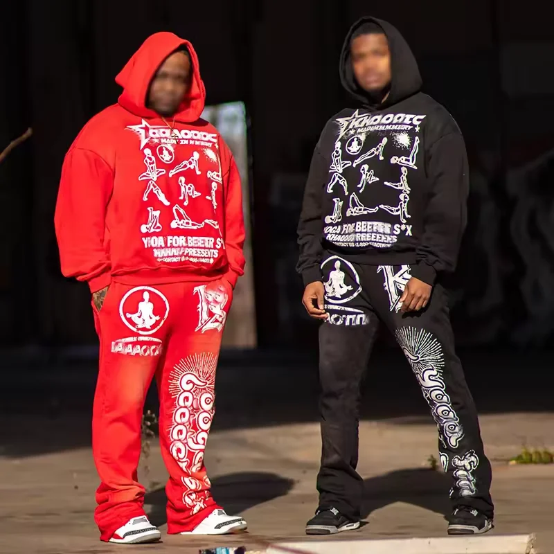 Men Street Wear Fleece Two Piece Set Unisex Sweatsuits Streetwear Mens ...