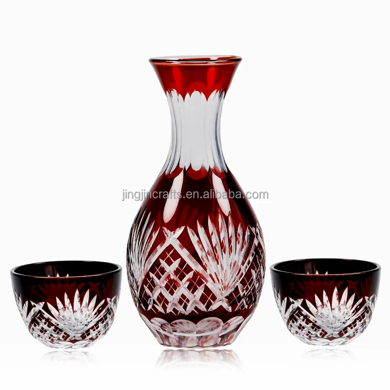Edo Kiriko Sake Bottle Set - Elegant Red Glass Decanter