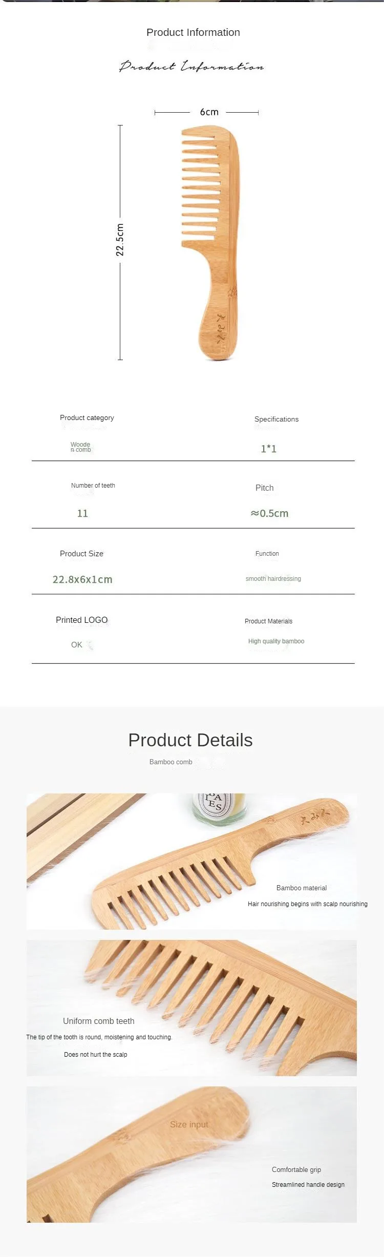 Wholesale Oem Logo Wide Tooth Gap Bamboo Wood Combs Hair Brush Hotel ...