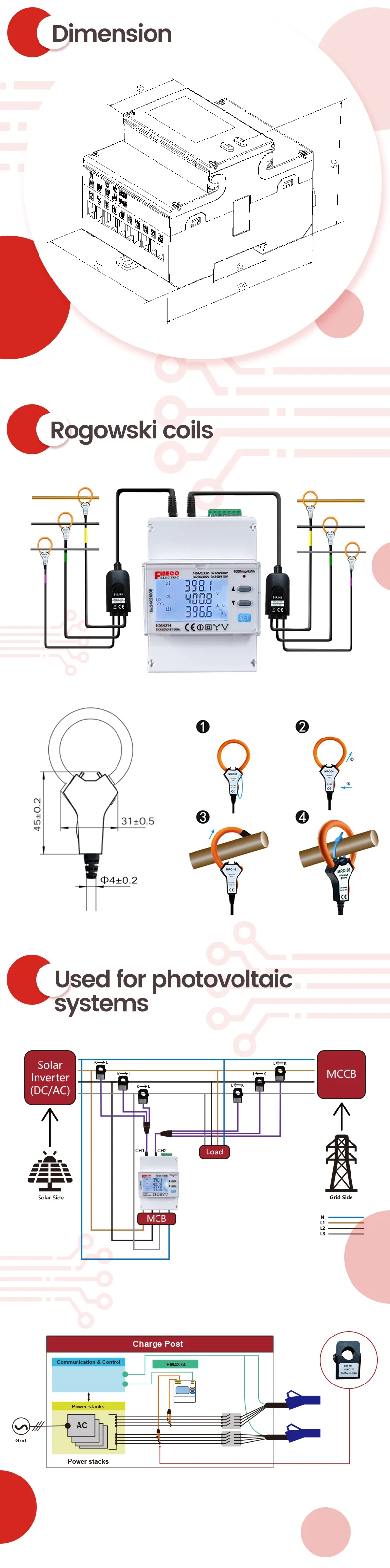 EM4374 Multi-Channel Energy Meter Power Consumption Monitor with Rogowski Coil for Efficient ...