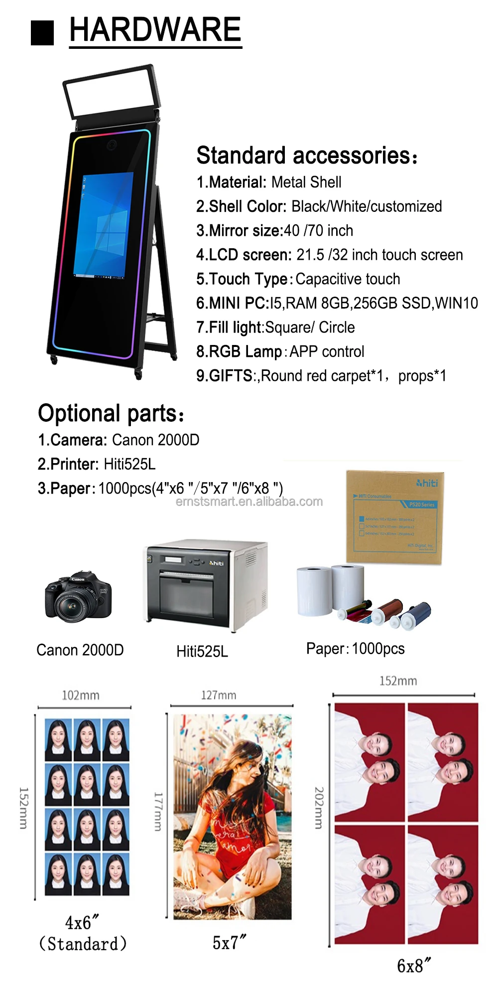 Portable 65 Inch Picture Selfie Magic Mirror Photo Booth Touch Screen ...