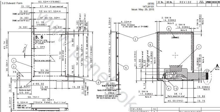 Ortustech 3.5 Inch TFT LCD Display - Transflective & Touch