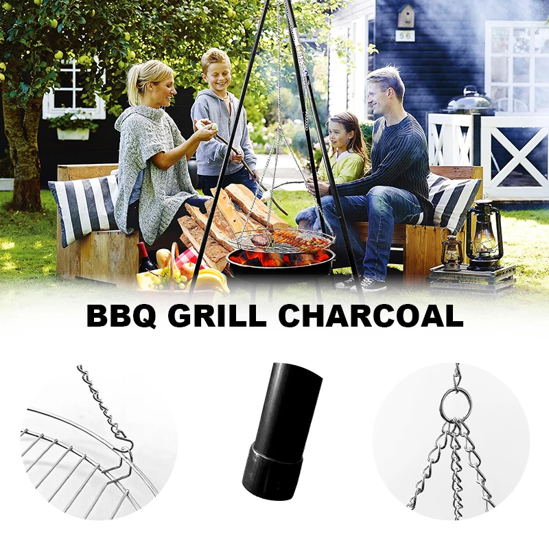 Tripod Outdoor Fireplace Easy Assemble Swing Hanging Height Adjustable ...