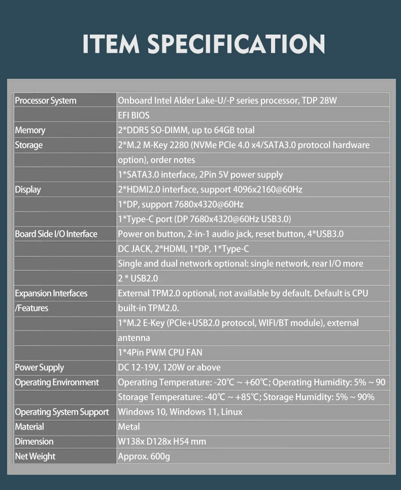 Thin Client Pc 12th/13th Gen I3-1235u/i5-1240p/i7-1260p 2*hd 2*dp ...