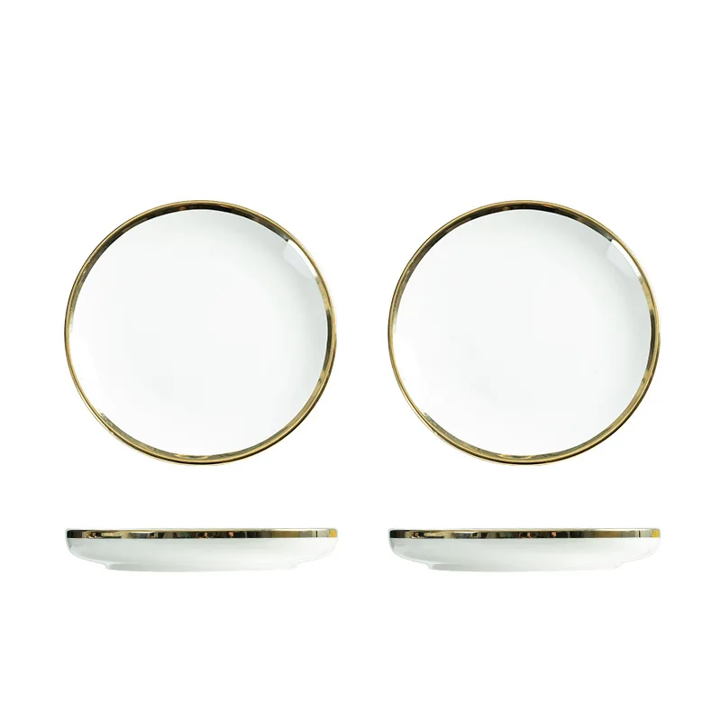Wedding Table Dinner Round Plates Ceramic Plate Set New Box Gold Rimmed ...