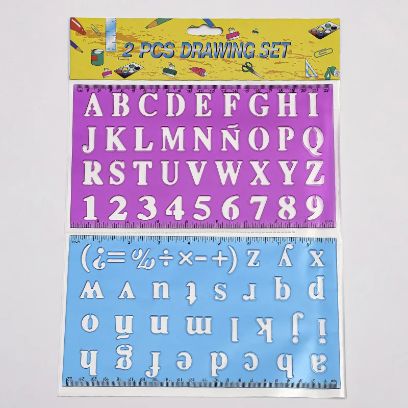 2 Colors Plastic Transparent Alphabet Letter Stencils Ruler With ...