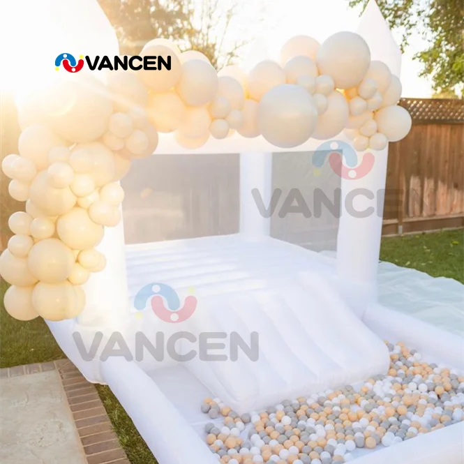 8x13x8ft Kids White Bounce House with Slide and Ball Pit