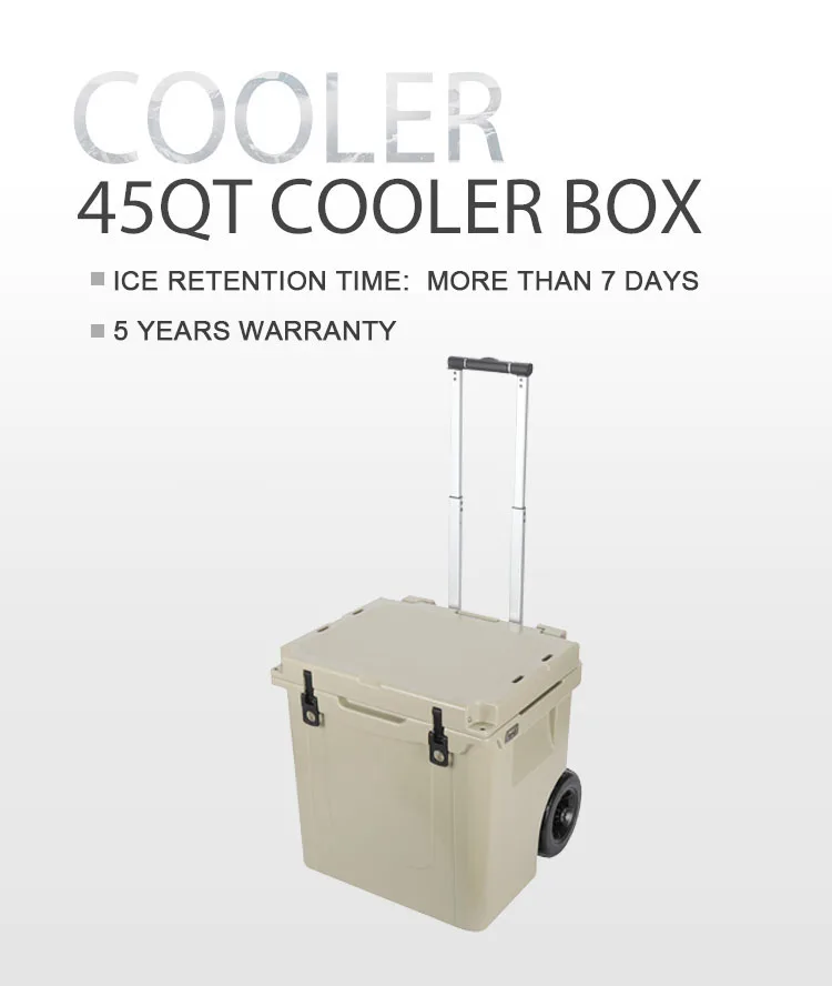 Rotomolded Cooler Box with Wheels 45QT Heavy Duty Ice Chest 7 Day Ice ...