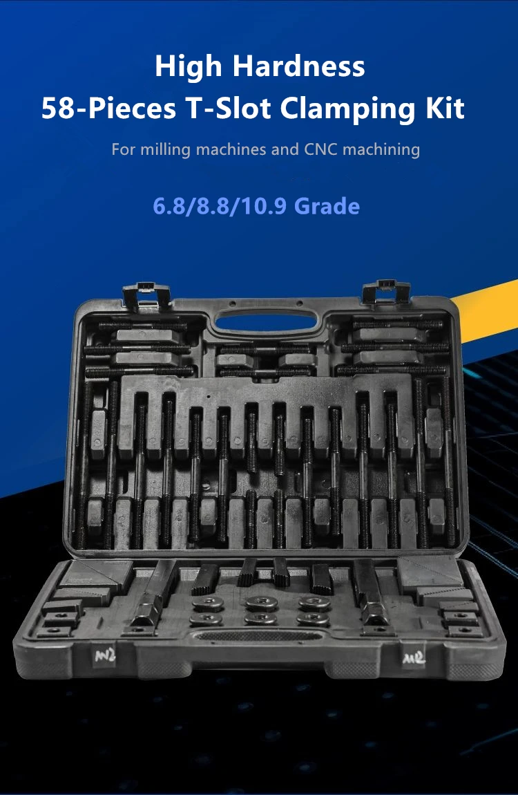 58pc Clamp Set Carbon Steel T-slot Bolt Step Clamp Kit With Black Oxide ...