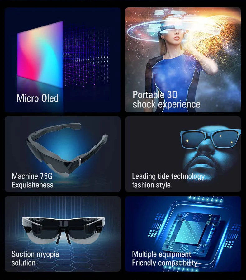 Myopia Friendly Portable AR Smart Glasses With Dual Microphones ...