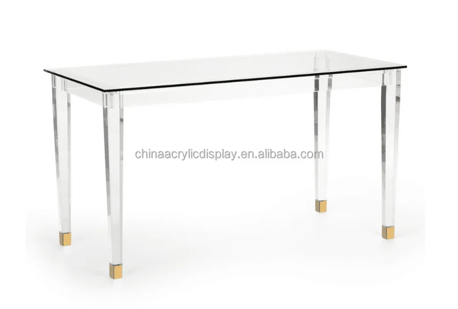 Custom Clear Acrylic Writing Desk with Glass Top & Legs