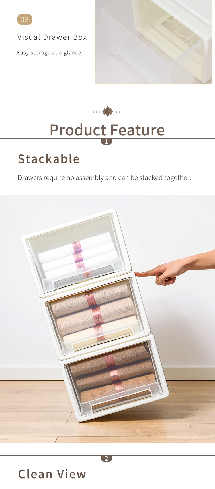 Stackable White Organizer Plastic Storage Drawers Storage ...