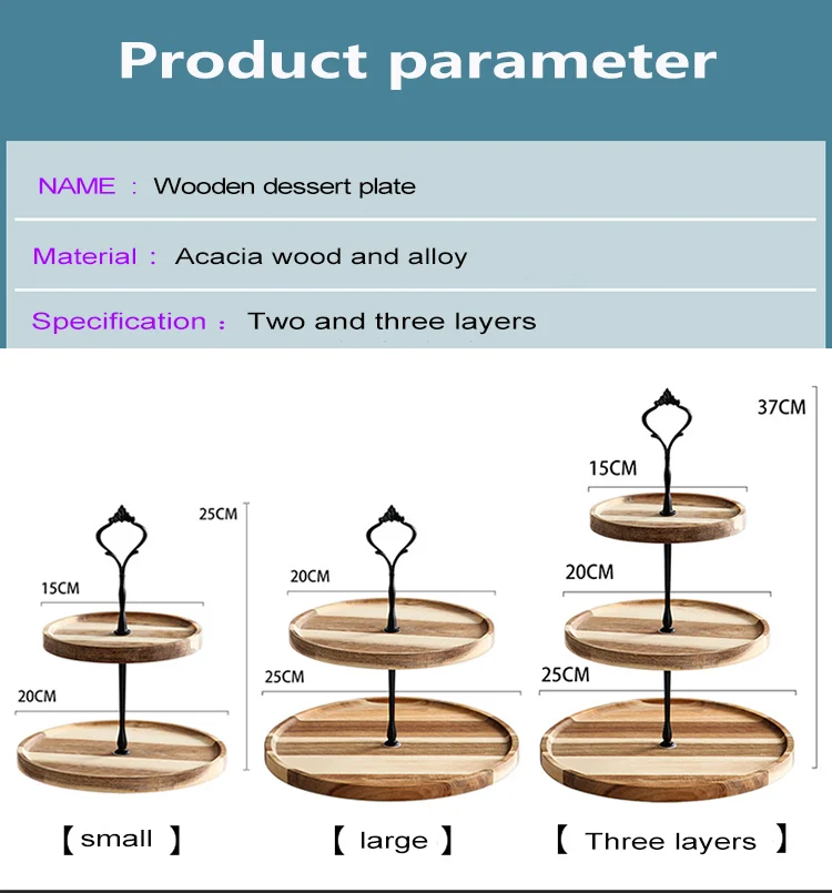 3-tier Acacia Wood Fruit Tray Stand Snack Display Plate Dessert Candy ...