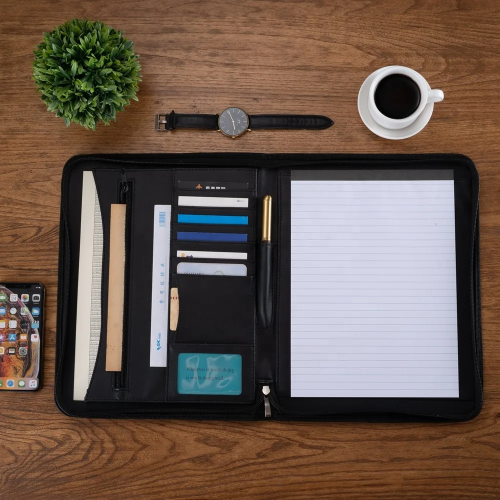 Black Professional Business Leather Portfolio For Men,A4 Leather ...