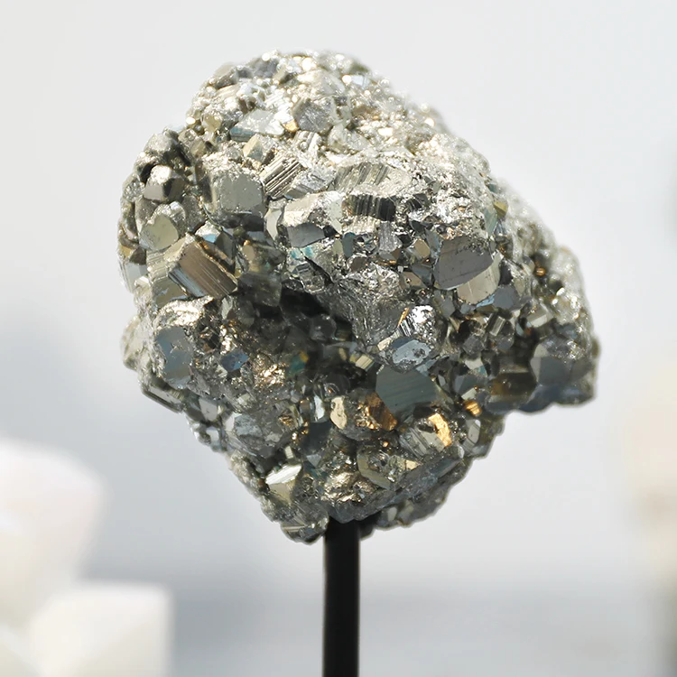 Wholesale Natural Raw Rough Pyrite Crystals Stone Black Metal Stand For ...