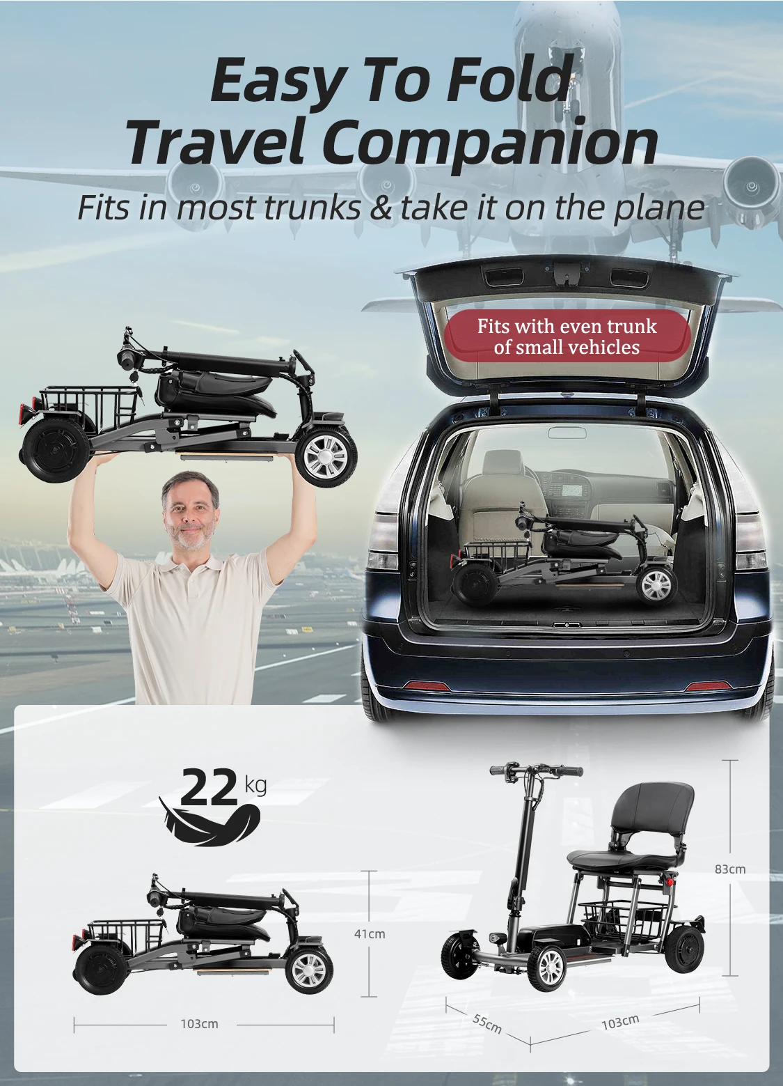 Bc-ms310 Compact Foldable Portable 4 Wheels Electric Scooter With Seat ...