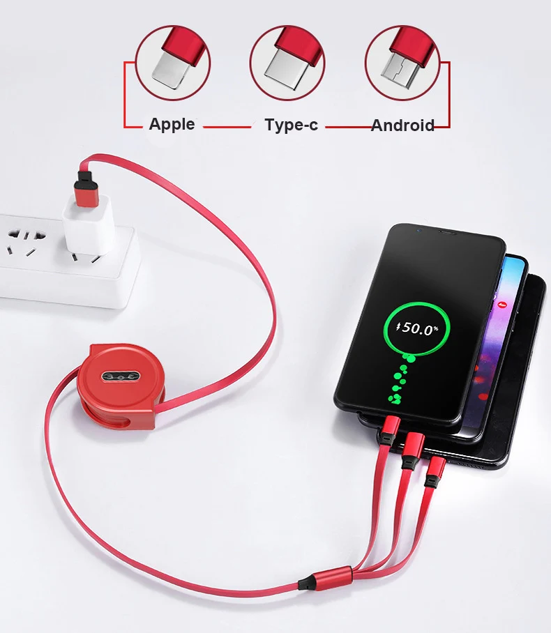 Multi Function Retractable Usb Charger Cord With Micro Usb Type C 110cm ...