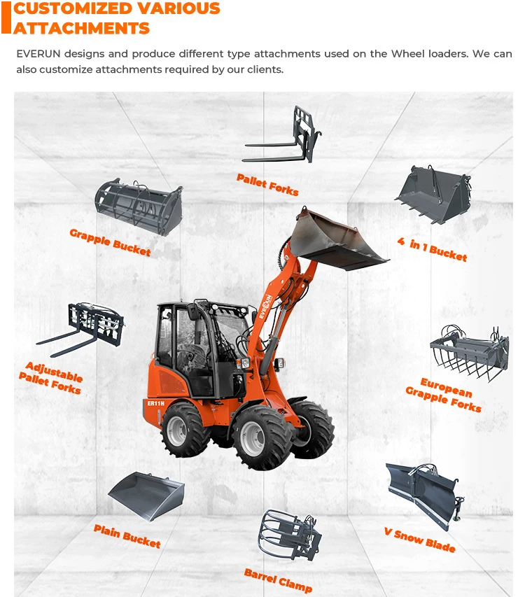 Manufacturer EVERUN Customized Radlader Mini Loader 4WD