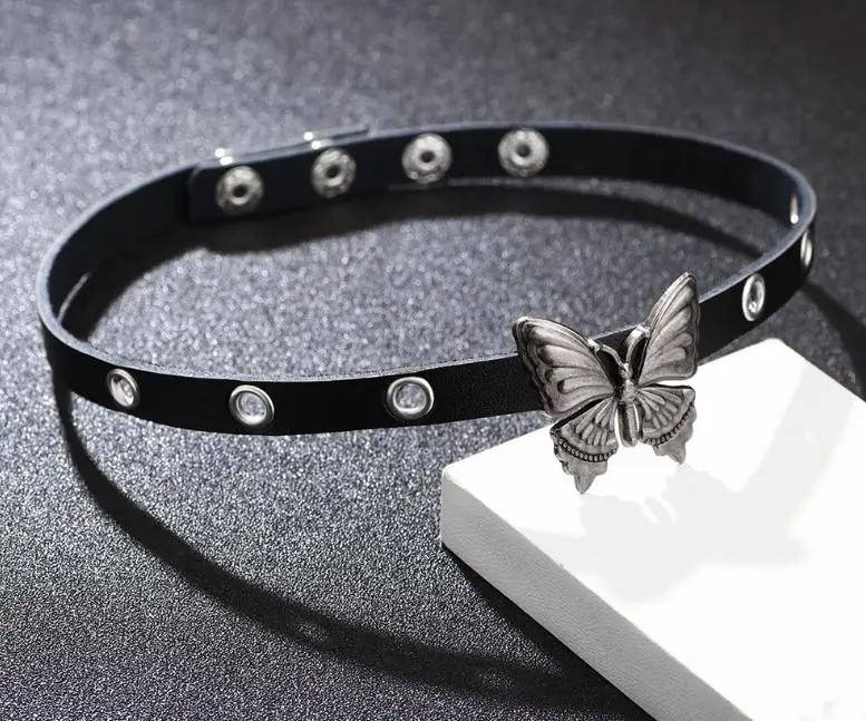 Personality Retro Butterfly Neckband with Rivets PU Soft Leather Women ...