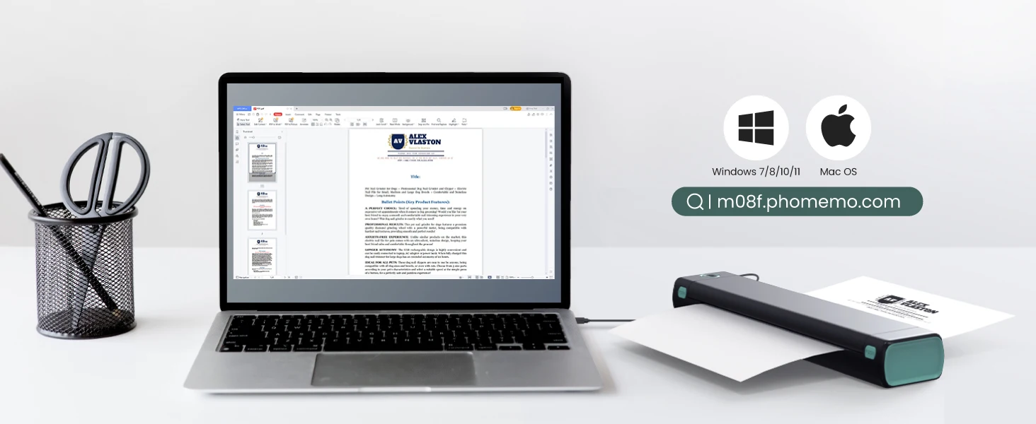 Phomemo M08F Portable Printer 8.5'' X 11'' US Letter Mobile Compact Printer Blue Tooth Thermal ...