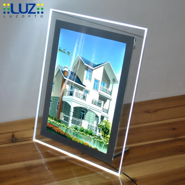 Clear Crystal Photo Frame Table Stand Led Lighting Menu A4 Led Frame ...