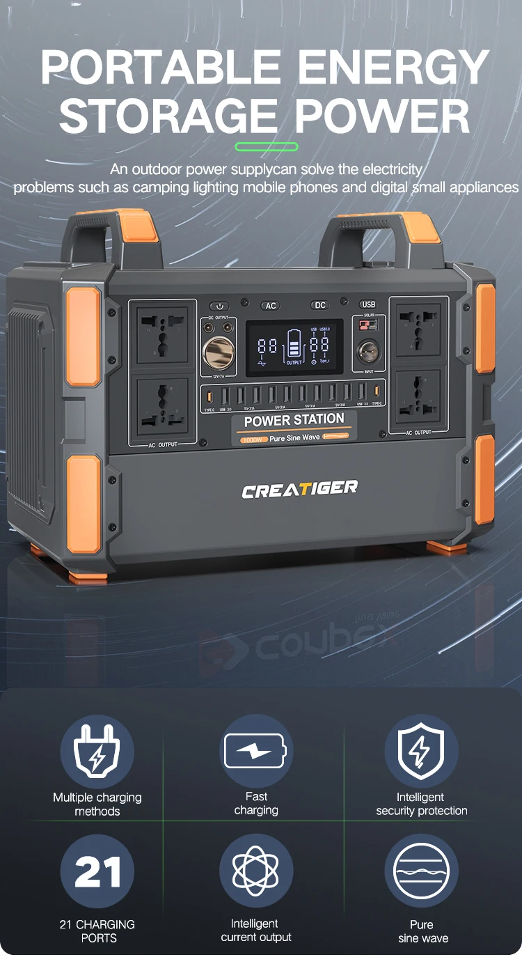 Portable Electric Power Station 1000W Rechargeable Solar Power Out Door ...