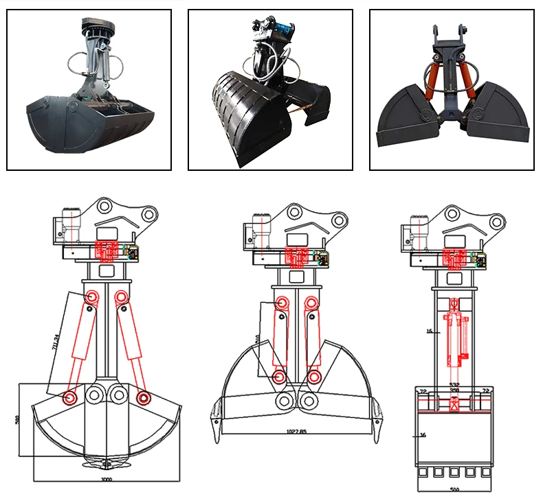 STND Excavator Attachments Clam Shell Grab Bucket 1100kg for 10-50 Ton ...
