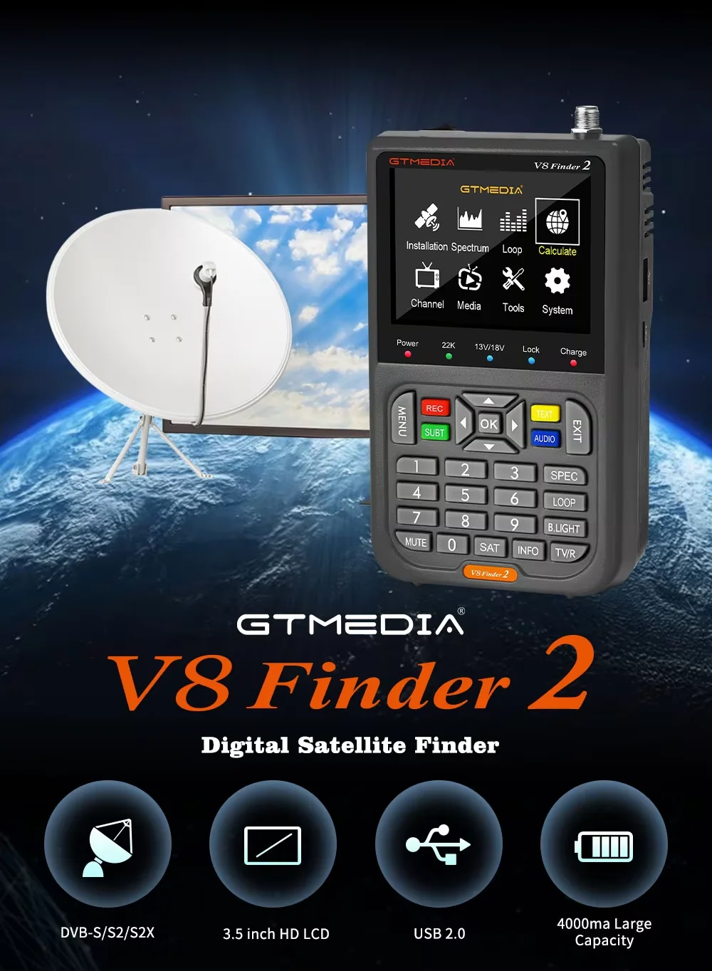 V8 Finder2 - Advanced Digital Satellite Finder DVB S2X/S2/S