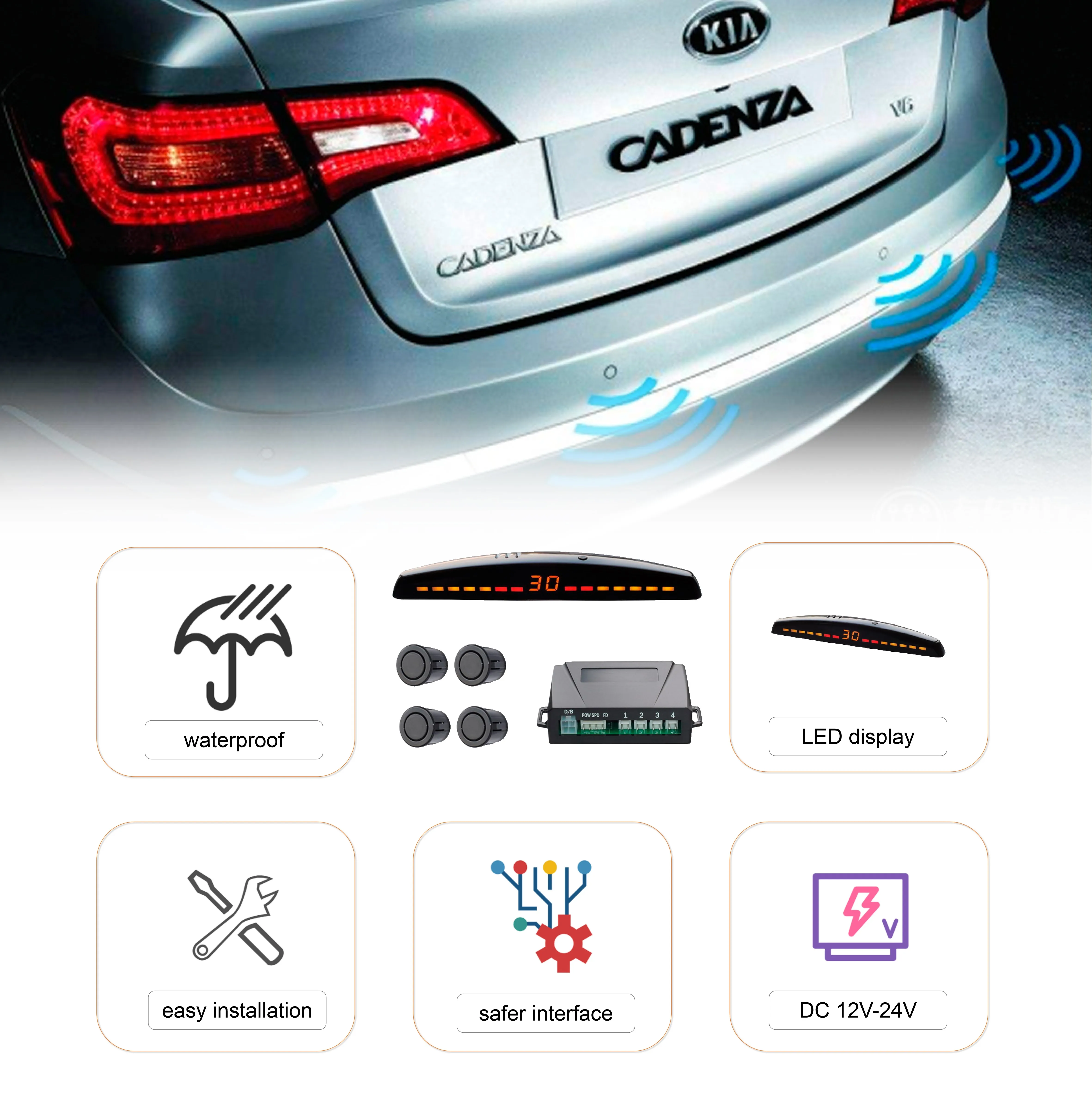 Universal Car Parking Sensor with Buzzer - IP68 Waterproof